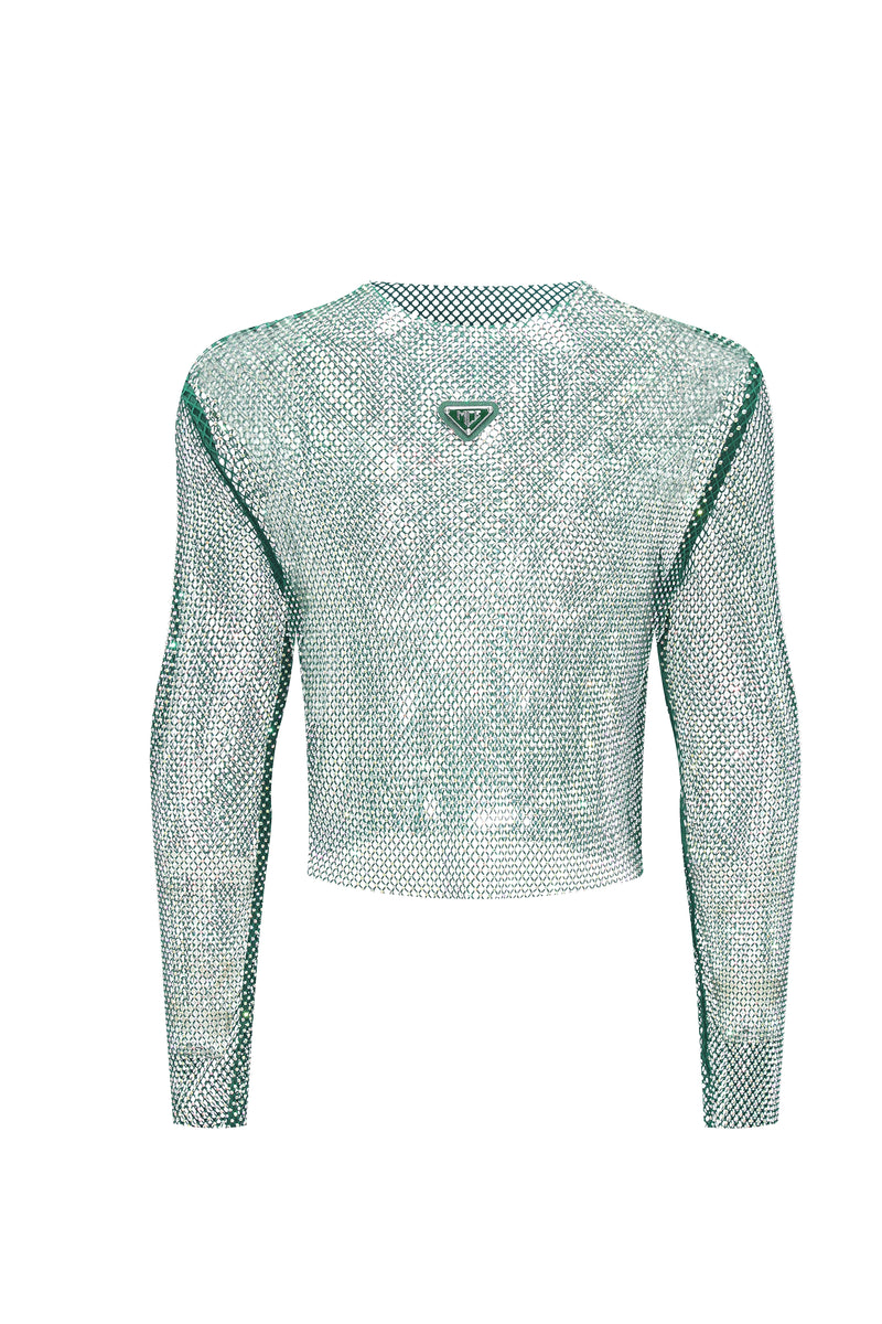 Emerald MCE rhinestone long sleeve crop top – MCE Creations
